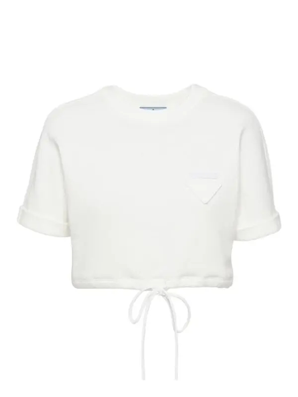 Prada Cropped Cotton Fleece T-shirt - White