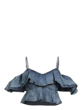Isabel Marant Étoile Off-shoulder Ruffled Denim Crop Top - Blue