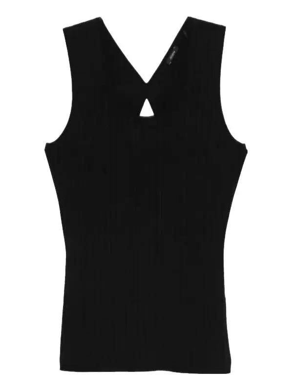 JOSEPH Keyhole Ribbed Knit Top - Black