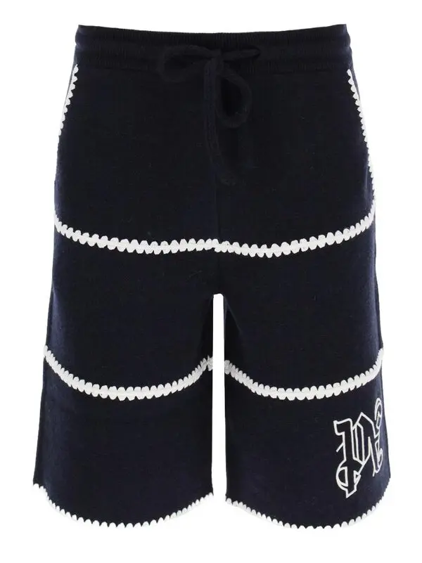 Palm Angels Logo Embroidered Drawstring Shorts - Black