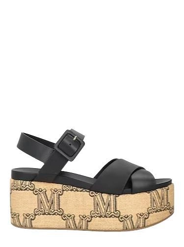 Max Mara Leather Wedge Espadrille Sandals - Nude