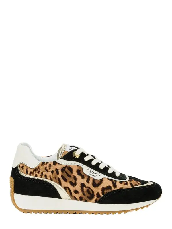 TWINSET Leopard Print Lace-up Sneakers - White