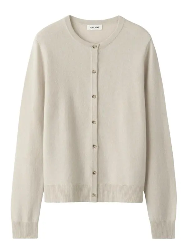 Soft Goat Buttoned Round-neck Cardigan - Beige