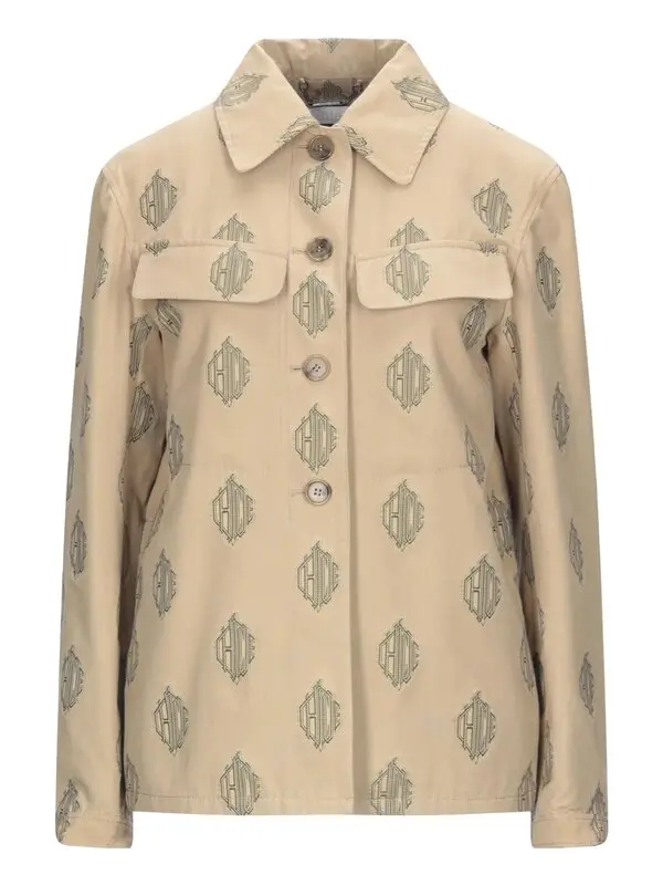 Chloé Collared Shirt Jacket With Monogram Embroidery - Nude