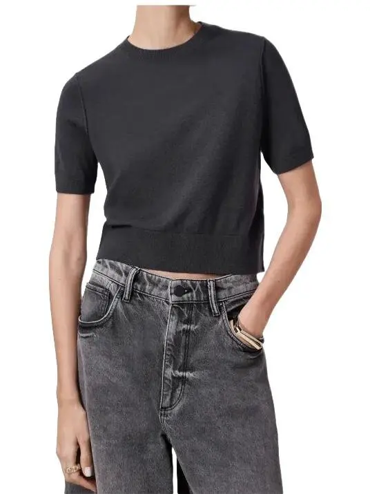 ALLSAINTS Short Sleeve Crewneck Top - Black