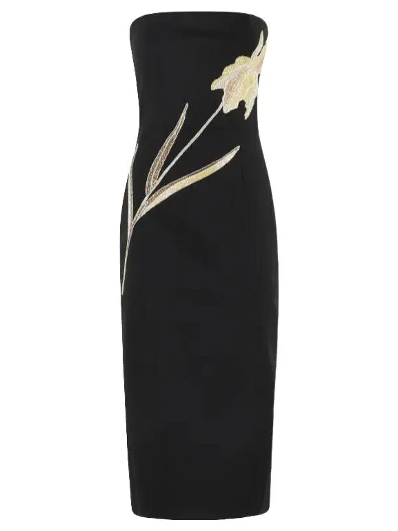 Staud Brooke Embroidered Strapless Dress - Black