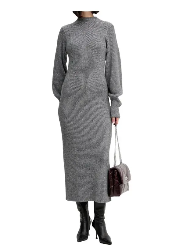 TWINSET Long-sleeved Ribbed Knit Dress With Turtleneck - Gray