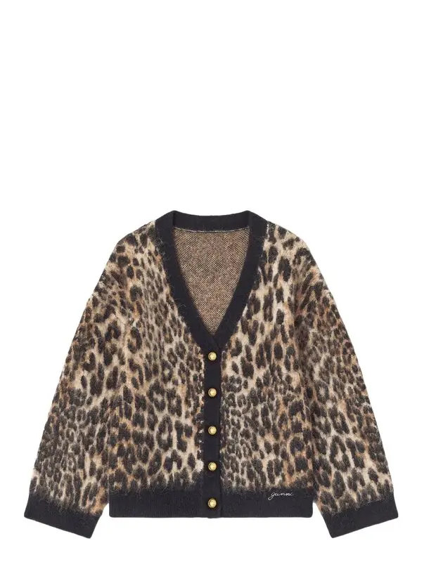 GANNI Print Button Cardigan - Leopard
