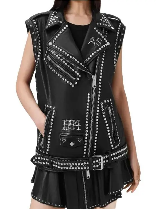 ALLSAINTS Studded Leather Biker Vest - Black