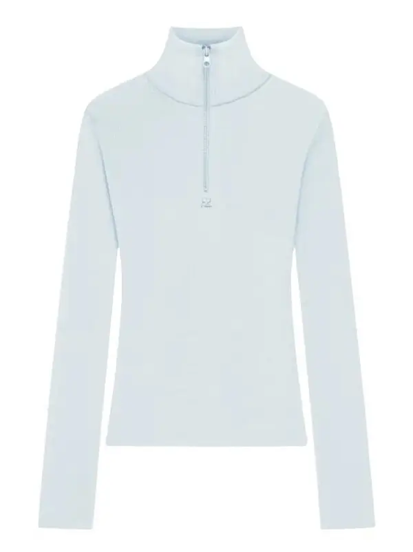 COURREGES Zipped Mock-neck Sweater - Light Blue
