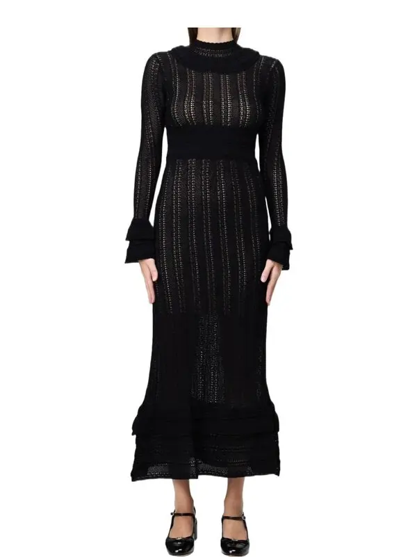 TWINSET Knitted Maxi Dress With Ruffled Cuffs - Black