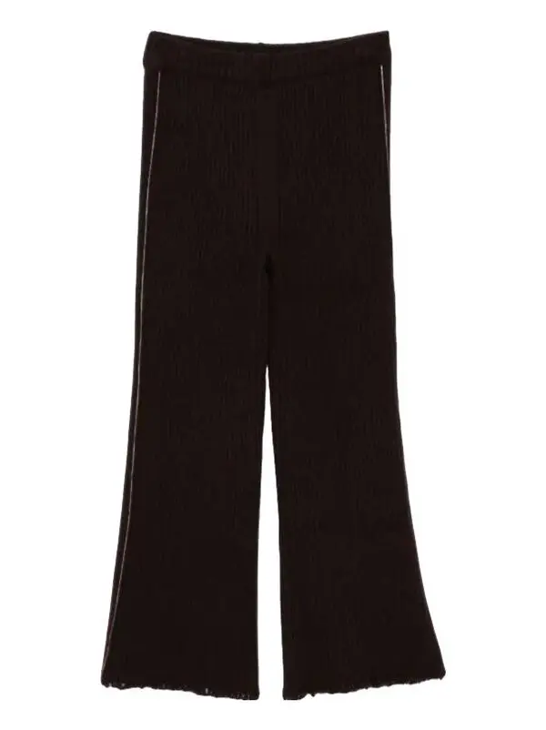 LOW CLASSIC Ribbed Knit Flare Pants With Frayed Hem - Black