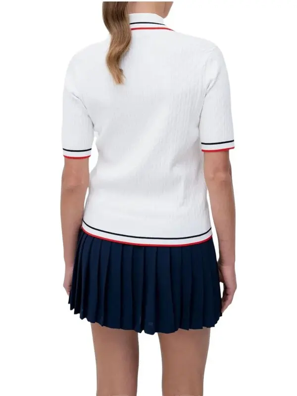 SPORTY  RICH Sporty & Rich Cable Knit Polo Top With Red And Blue Trim - White