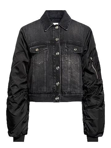 GANNI Denim Bomber Jacket With Ruched Sleeves - Black