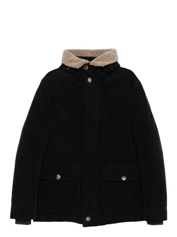 Brunello Cucinelli Corduroy Hooded Coat - Black