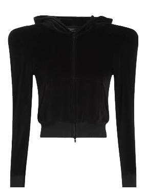 Balenciaga Cropped Velour Hooded Jacket - Black