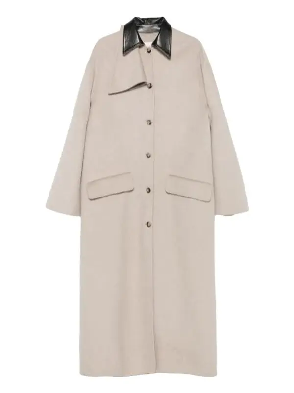 Nanushka Contrast Collar Button Coat - Nude