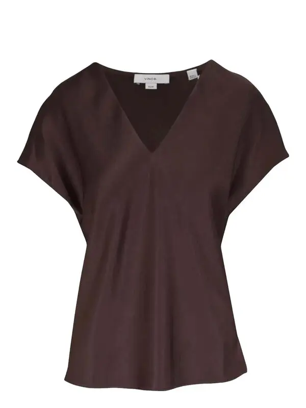 Vince Cap Sleeve V-neck Blouse - Brown