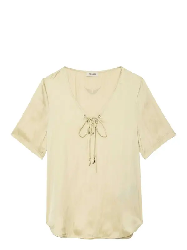Zadig&Voltaire Lace-up Short-sleeved Top With Wing Rhinestones - Blond