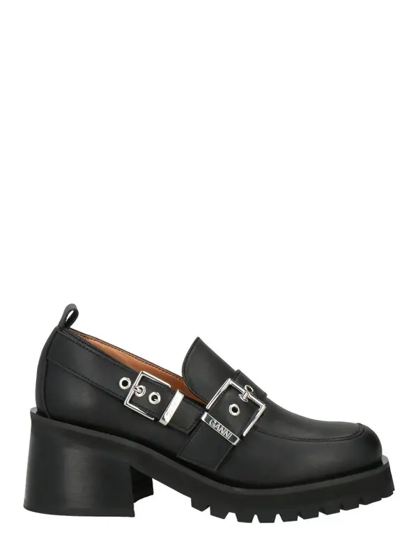 GANNI Buckled Round-toe Block Heel Loafers - Black