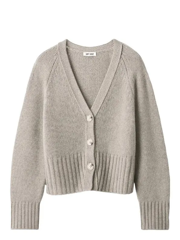 Soft Goat Button V-neck Cashmere Cardigan - Grey