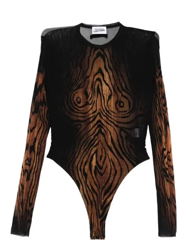 JEAN PAUL GAULTIER Long Sleeve Printed Bodysuit - Brown