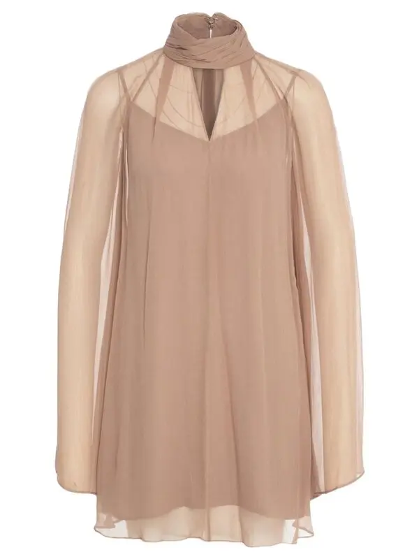 Staud High-neck Mini Dress With Keyhole Detail And Long Sleeves - Nude