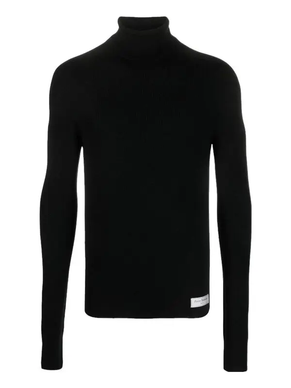 Balmain Turtleneck Knitted Jumper With Embroidered Logo - Black