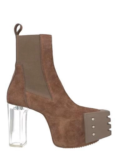 Rick Owens Suede Square-toe Block Heel Ankle Boots - Brown