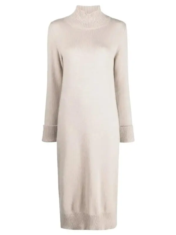 Eleventy Long Sleeved Knitted Midi Dress - Beige