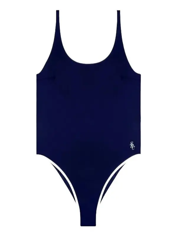 SPORTY  RICH Sporty & Rich Carla Scoop-neck Contrast-trim One Piece - Blue