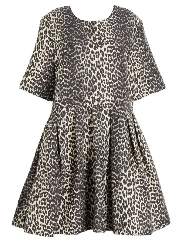 GANNI Leopard Print Jacquard Dress - Black
