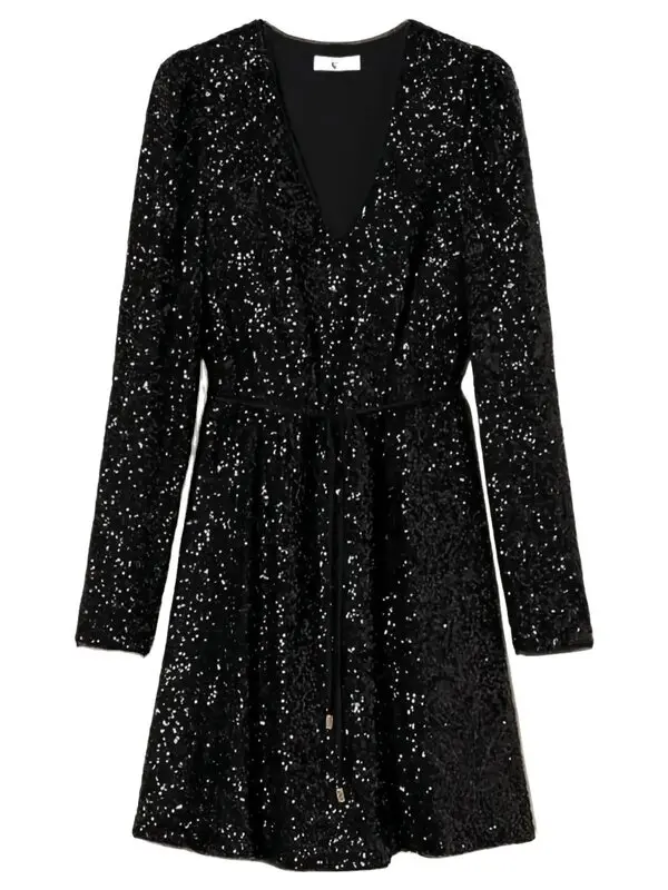 TWINSET Sequin Puff-sleeve Mini Dress - Black