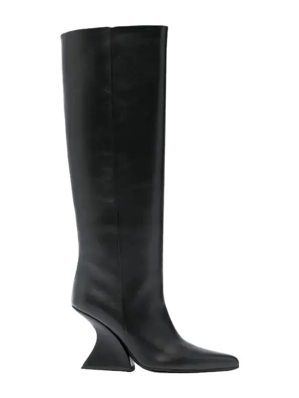 MUGLER Calfskin Sculptural Heel Knee-high Boots - Black
