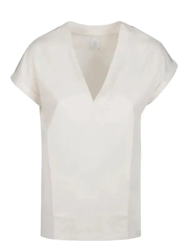 Eleventy V-neck T-shirt With Cuffed Sleeves - White