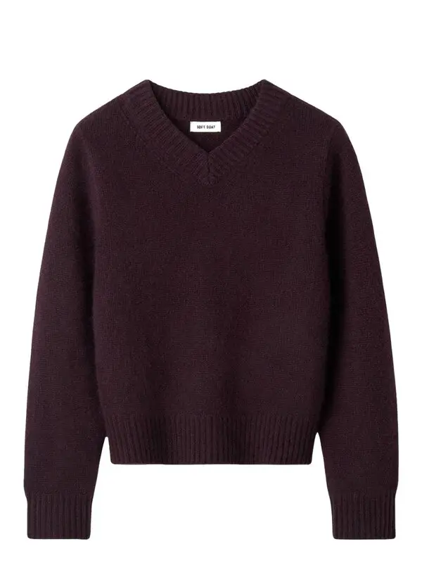 Soft Goat Chunky V-neck Sweater - Purple