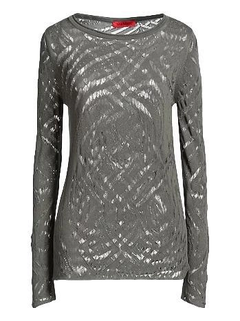 MAXCO. Max&co. Crochet-knit Long Sleeve Crewneck Top - Gray
