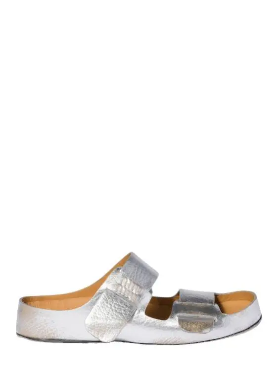 Miu Miu Bleached Leather Open Toe Sandals - Silver