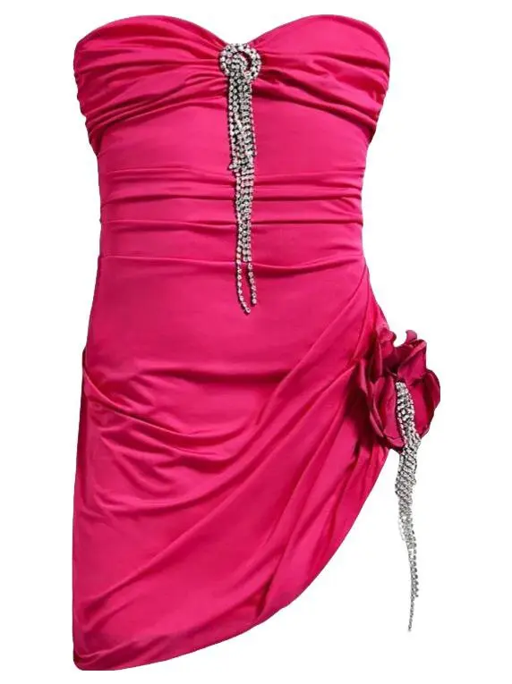 AREA Strapless Mini Dress With Draping And Embellishments - Red