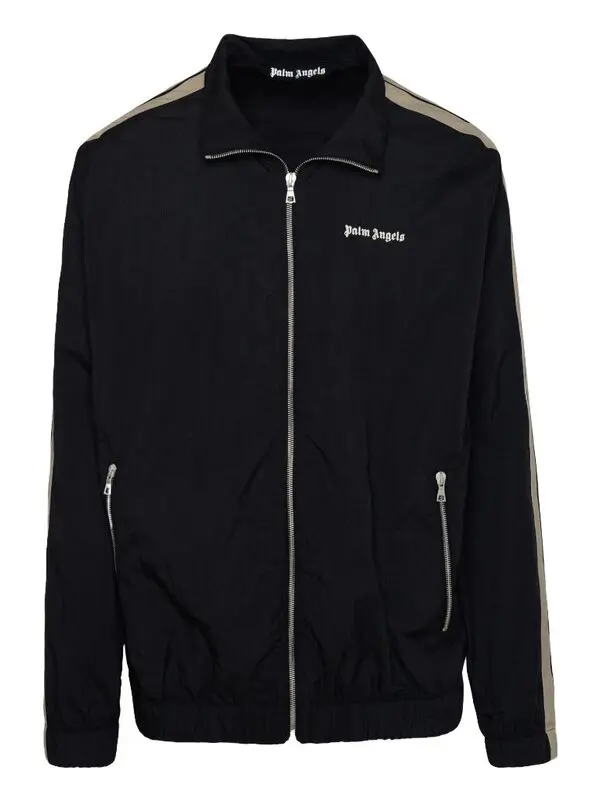 Palm Angels Logo Detailed Zipped Track Jacket - Black