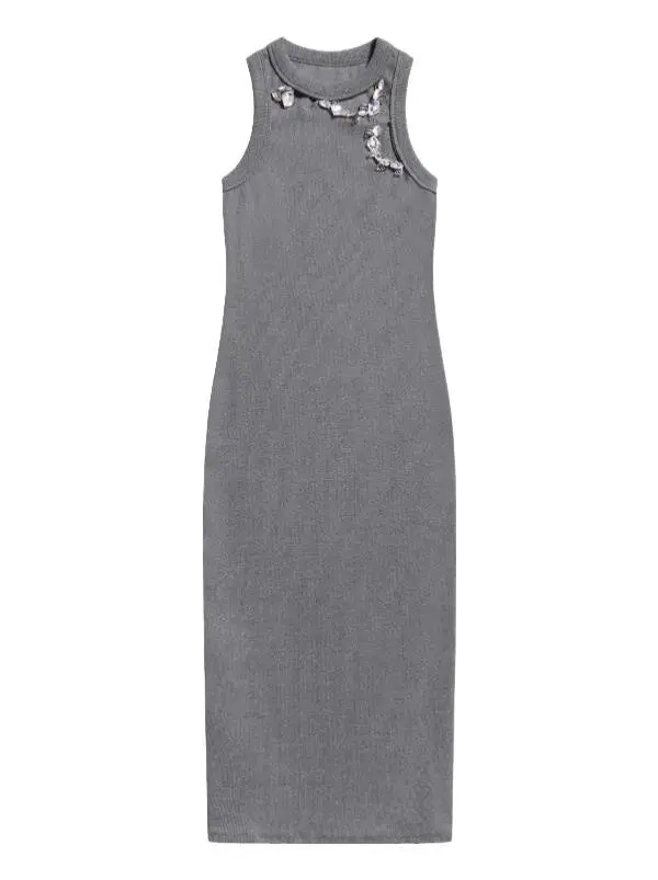 AREA Crystal-embellished Ribbed Midi Dress - Gray