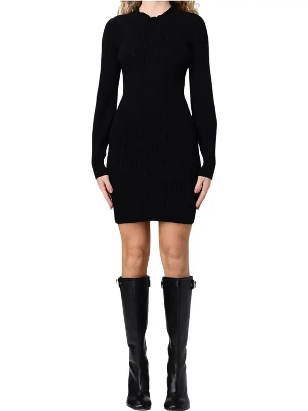 TWINSET Long Sleeve Ribbed Mini Dress - Black