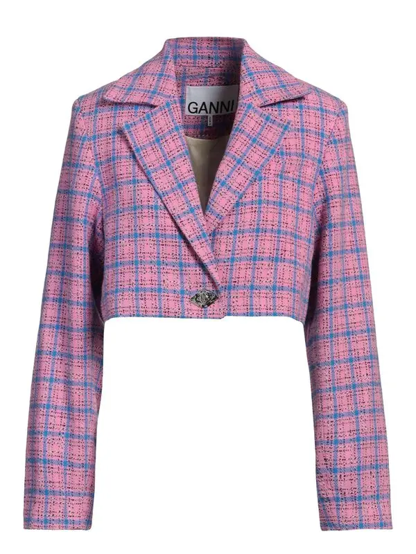 GANNI Cropped Single-breasted Checked Blazer - Pink