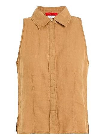 MAXCO. Max&co. Linen Sleeveless Shirt With Classic Collar - Nude
