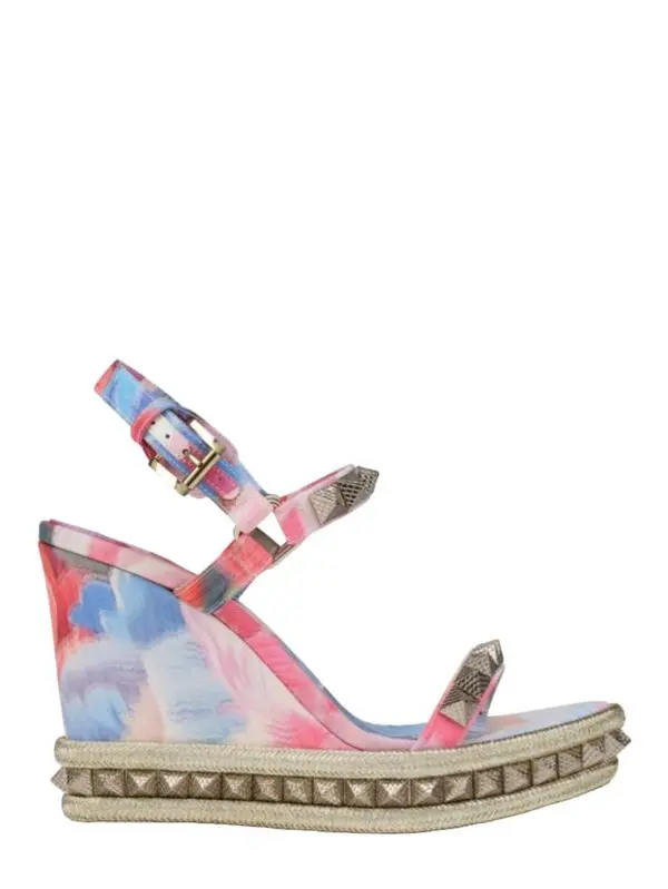 CHRISTIAN LOUBOUTIN Studded Wedge Heeled Sandals - Multi-color