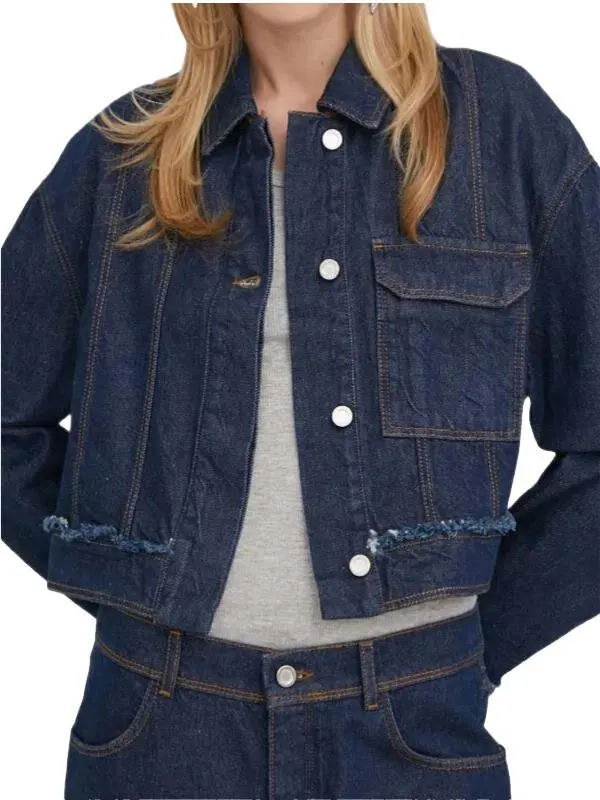 Stine Goya Cropped Denim Jacket With Distressed Trim - Black