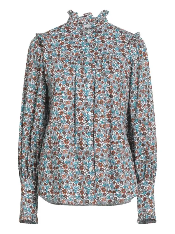 Max Mara Floral Print Ruffled High-neck Blouse - Gray