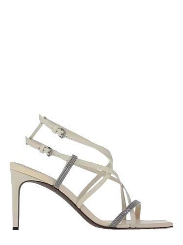 Brunello Cucinelli Embellished Strappy Square Toe Sandals - Gray