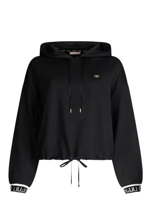 Liu Jo Lurex Jersey Drawstring Hoodie With Metal Logo Detail - Black