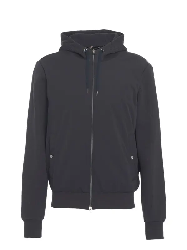 Herno Ribbed Panelled Zip-front Hoodie - Black